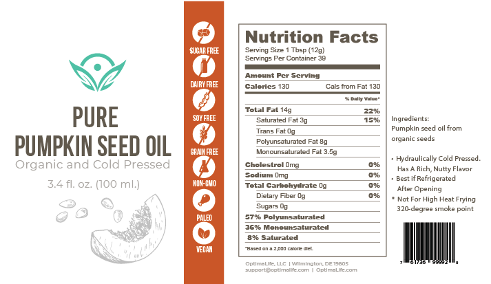 Optima Pure Pumpkin Seed Oil. (Cold Pressed to Preserve all nutrients ...